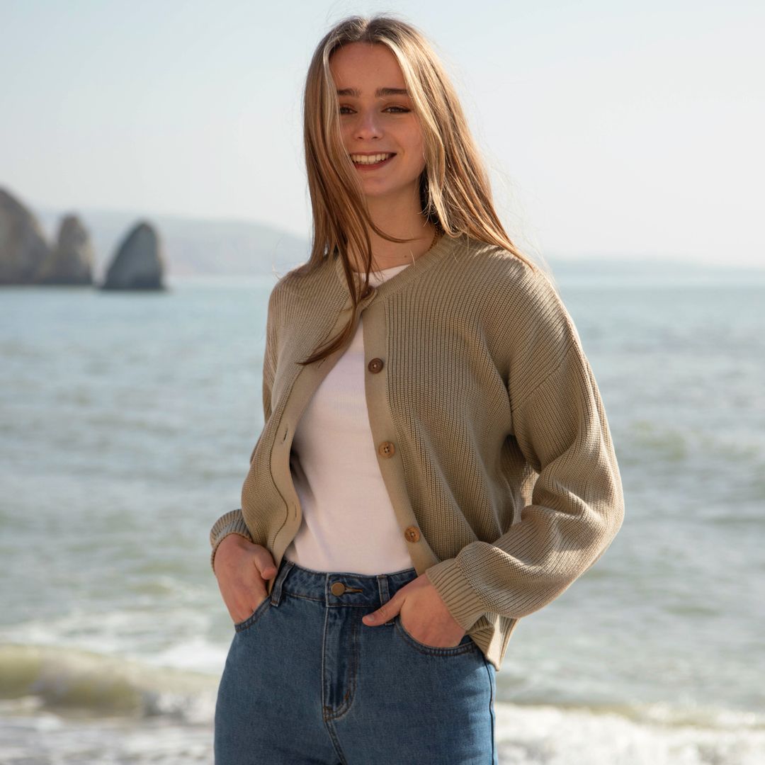 Crew Neck Cardigan | Women's Cotton Cardigan | Rapanui