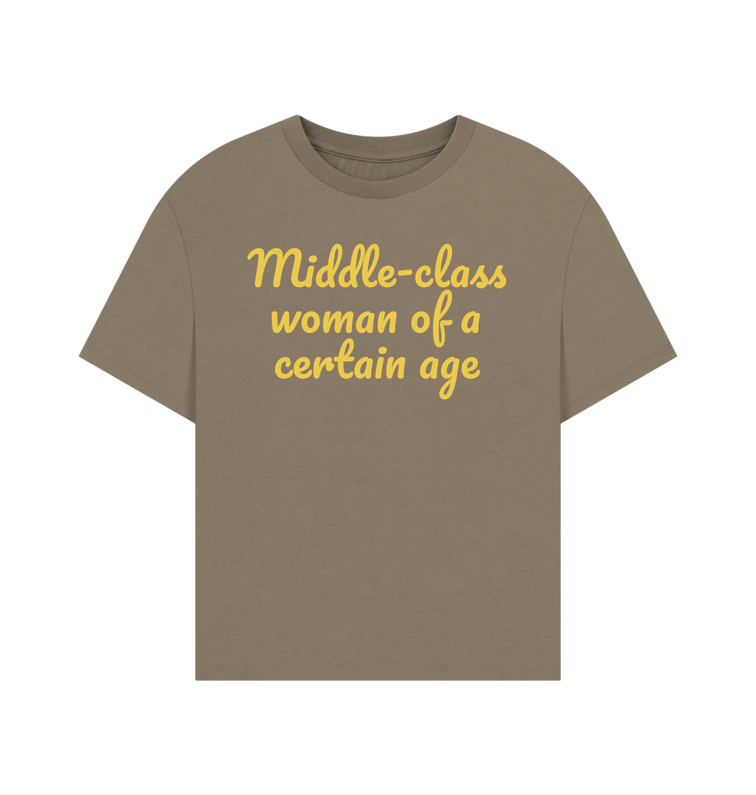 Middle-class woman of a certain age oversize CHARITY T shirt