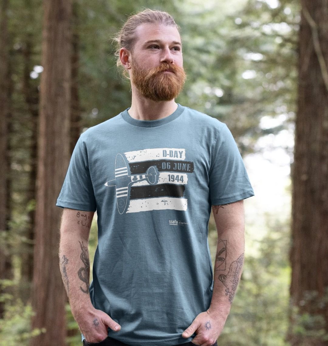 D-Day Spitfire Invasion Stripes T-Shirt (Stone Blue) | SSAFA Store