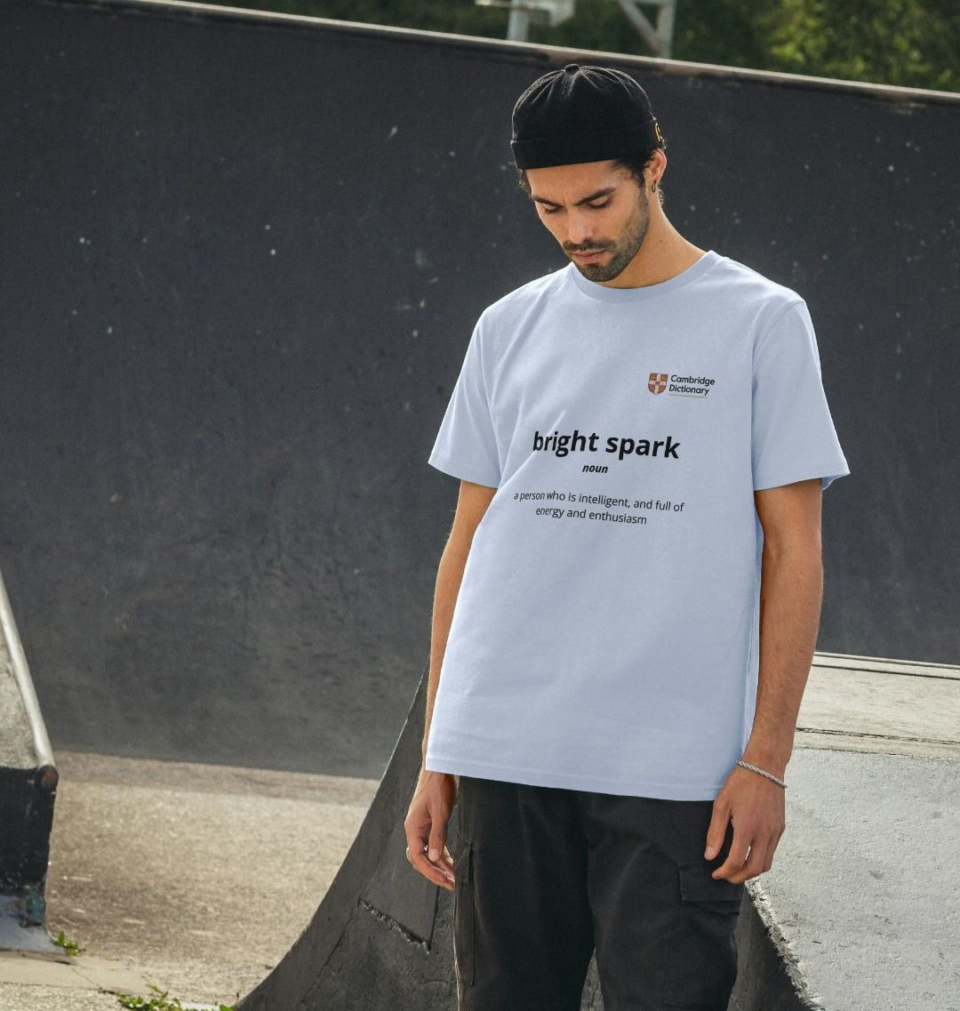 Bright spark organic cotton T shirt - black writing variety