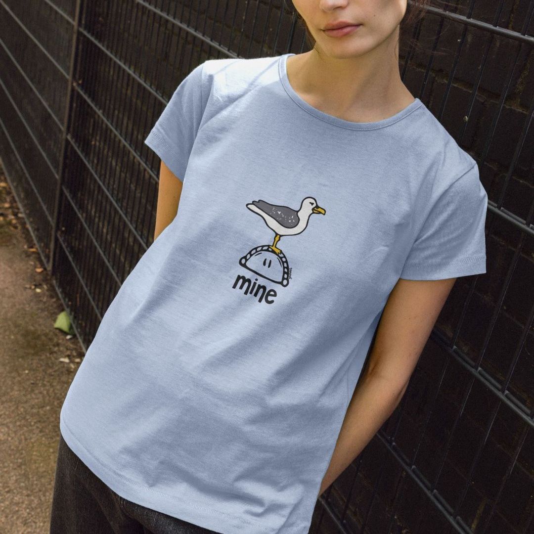 Mine! Seagull and Cornish pasty, crew neck t-shirt, black print (women)