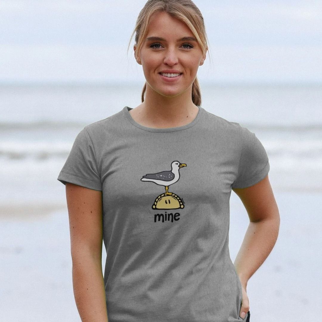 Mine! Seagull and Cornish pasty, crew neck t-shirt, black print (women)