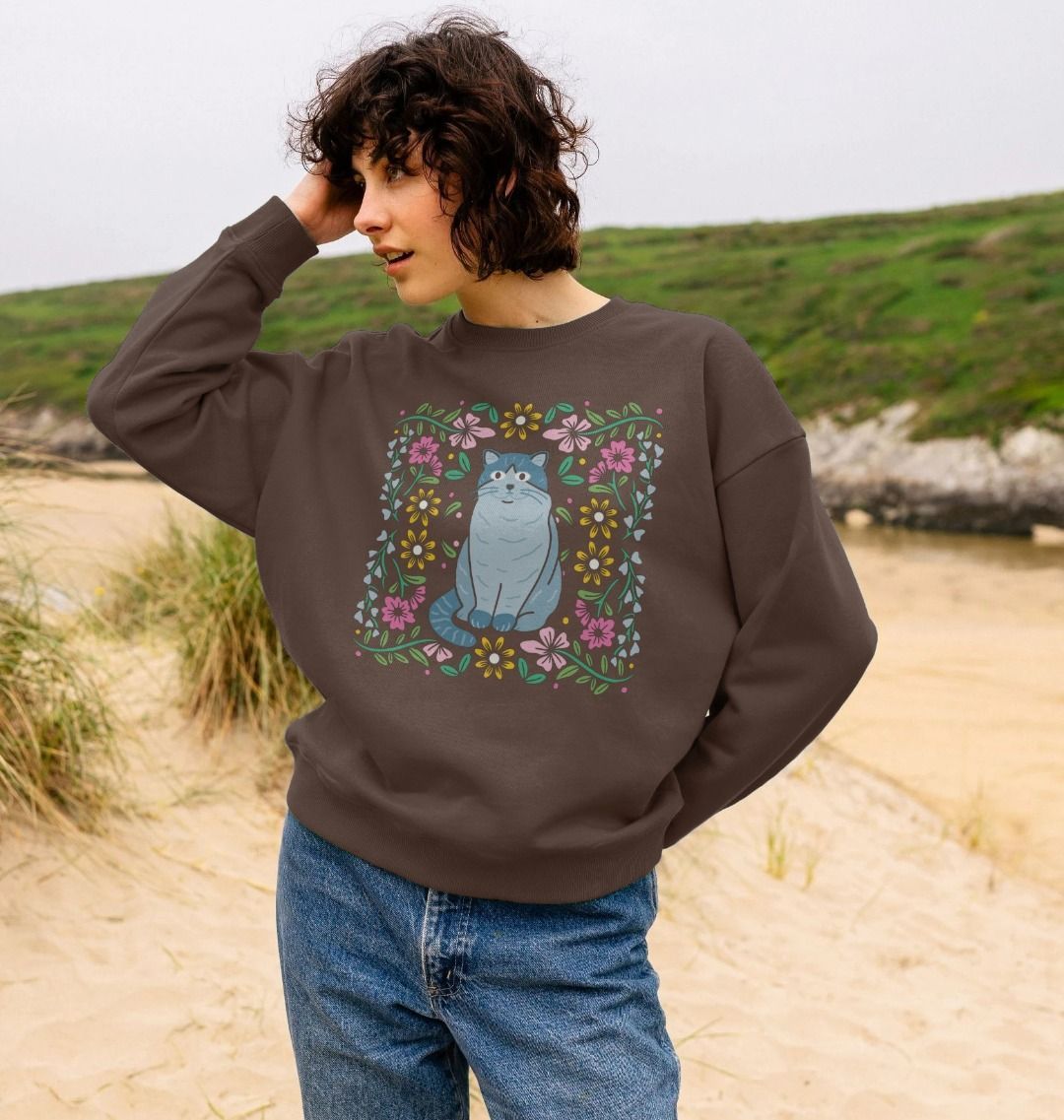 Floral Cat Oversized Jumper