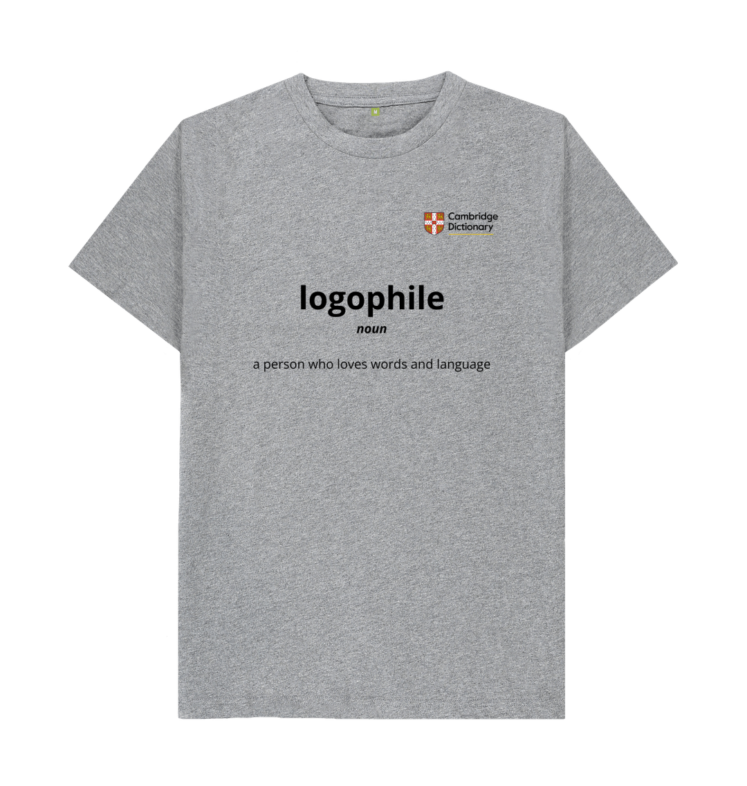 Logophile organic cotton T shirt - black writing variety