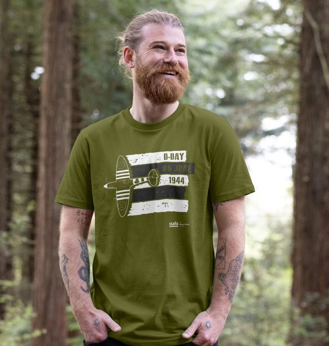 D-Day Spitfire Invasion Stripes T-Shirt (Moss Green) | SSAFA Store