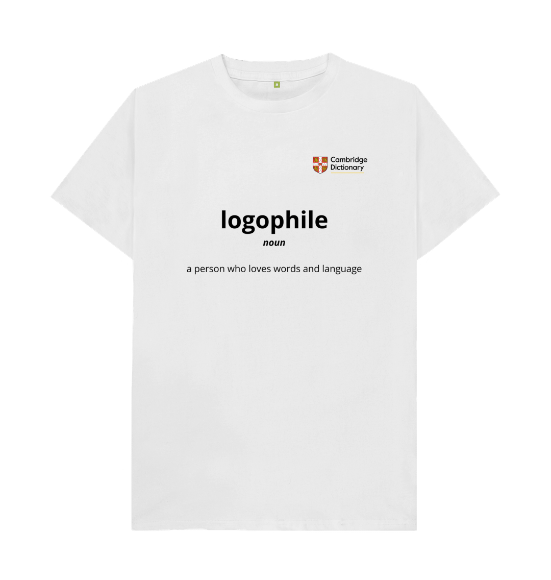 Logophile organic cotton T shirt - black writing variety