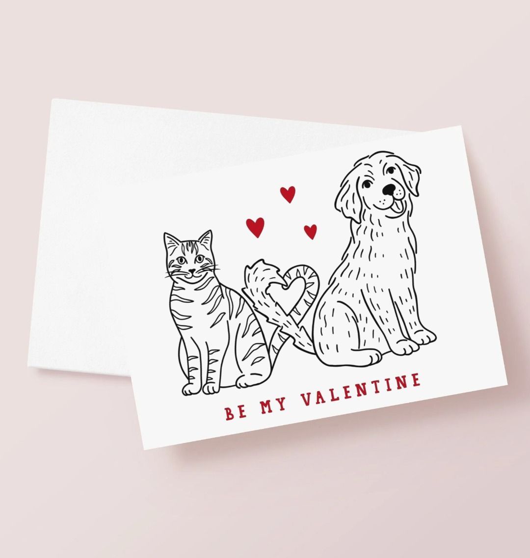 Cat & Dog Valentine Card