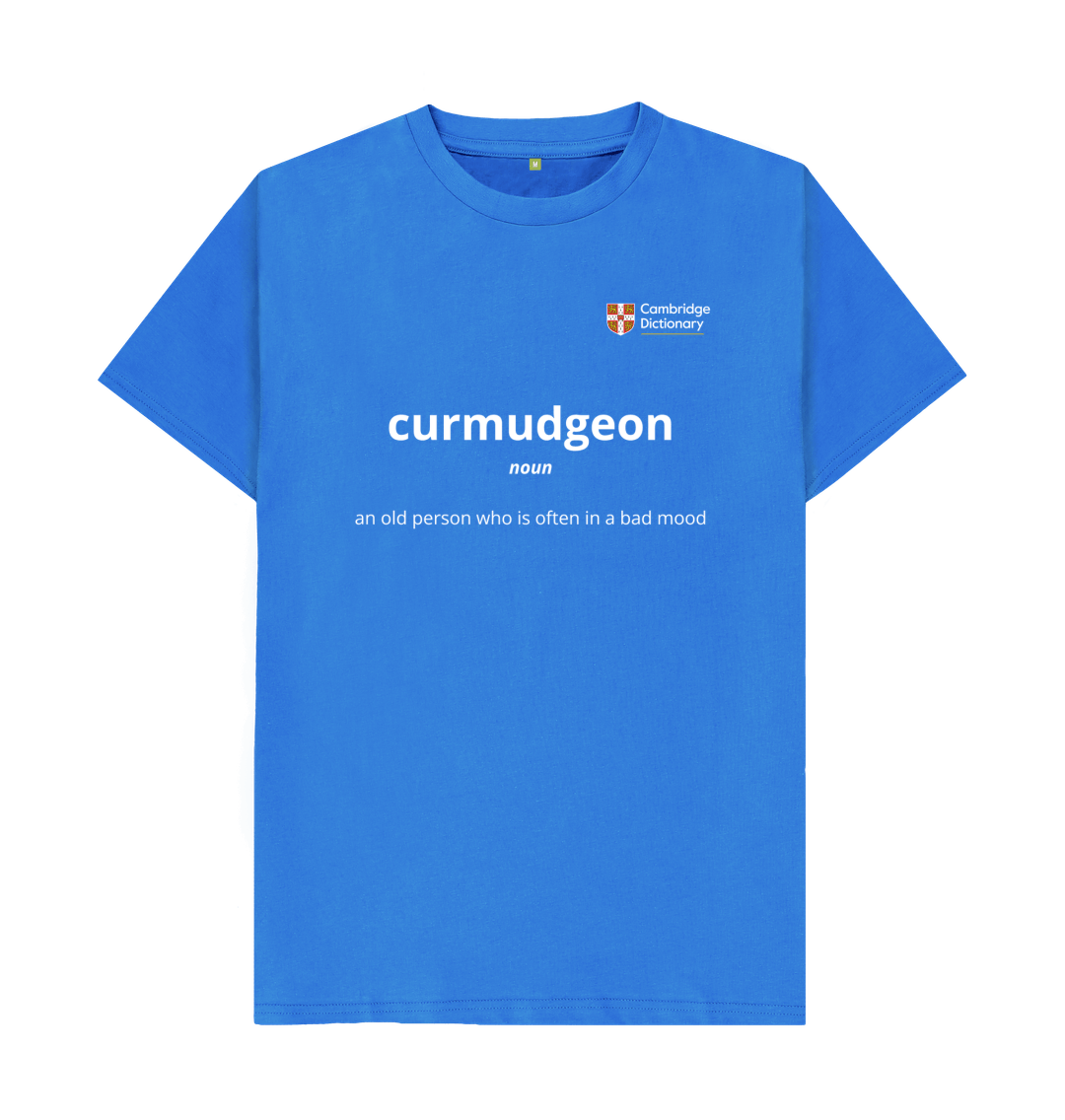 Curmudgeon organic cotton T shirt - white writing variety