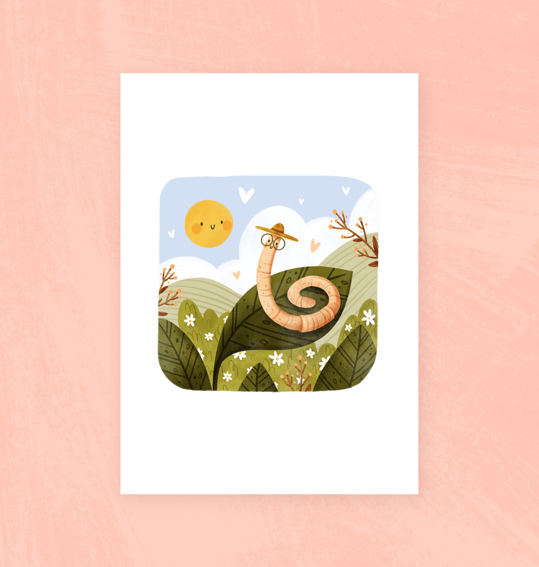 Happy Sunshine Worm - A5 Print