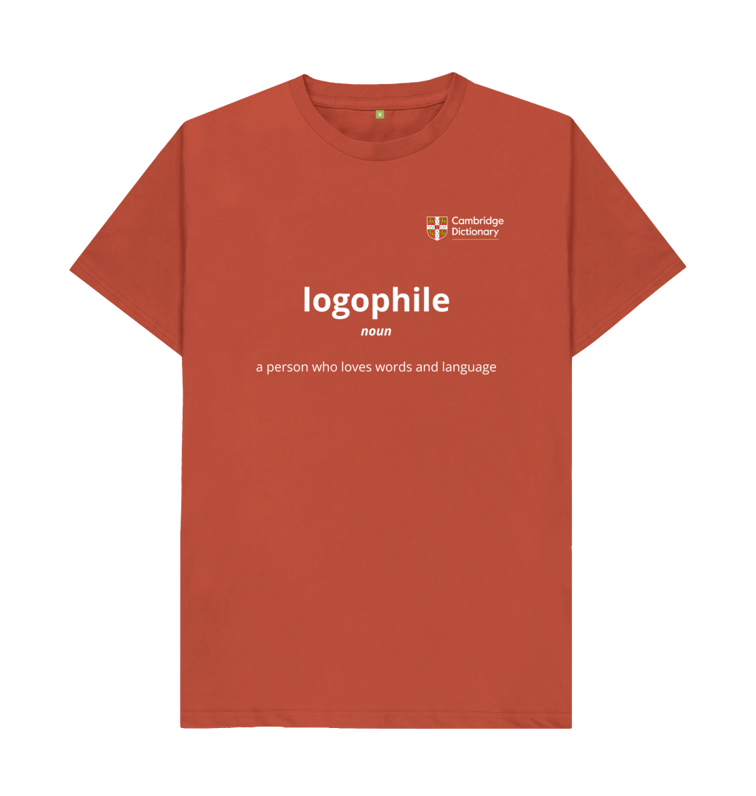 Logophile organic cotton T shirt - white writing variety