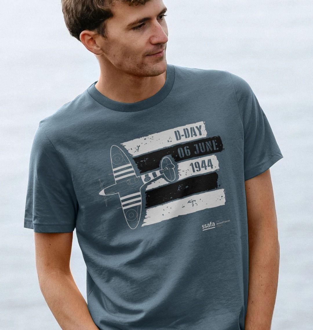 D-Day Spitfire Invasion Stripes T-Shirt (Stone Blue) | SSAFA Store