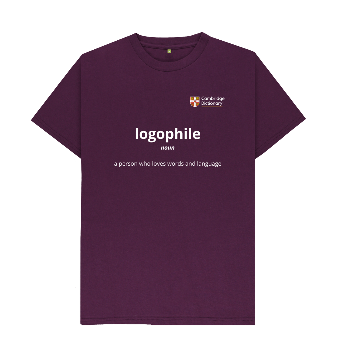 Logophile organic cotton T shirt - white writing variety