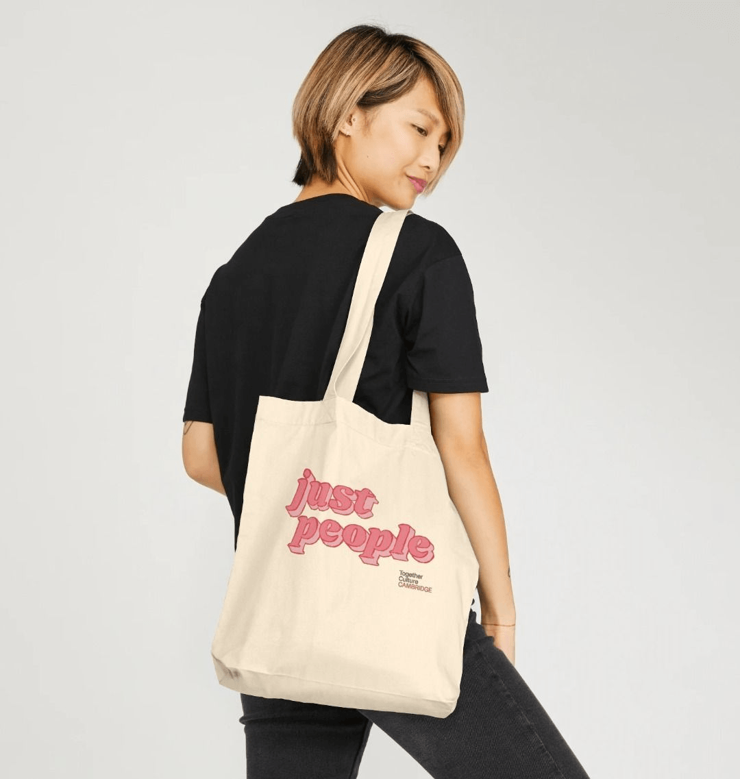 Just People red slogan tote