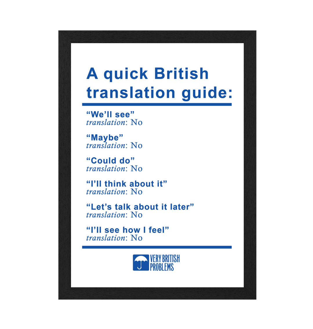 A Quick British Translation Guide Art Print A Quick British Translation Guide Art Print