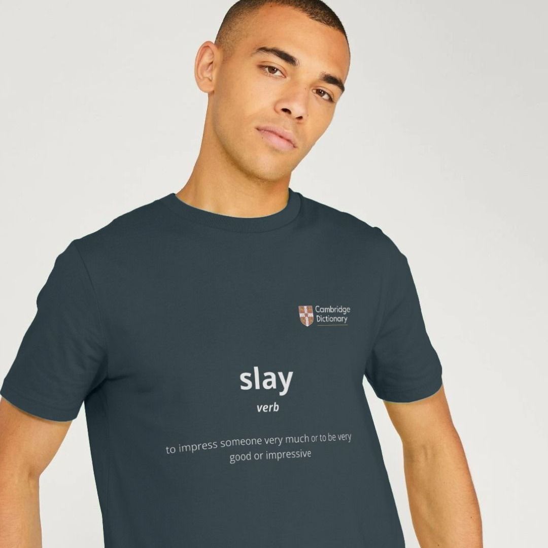 Slay organic cotton T shirt - white writing variety