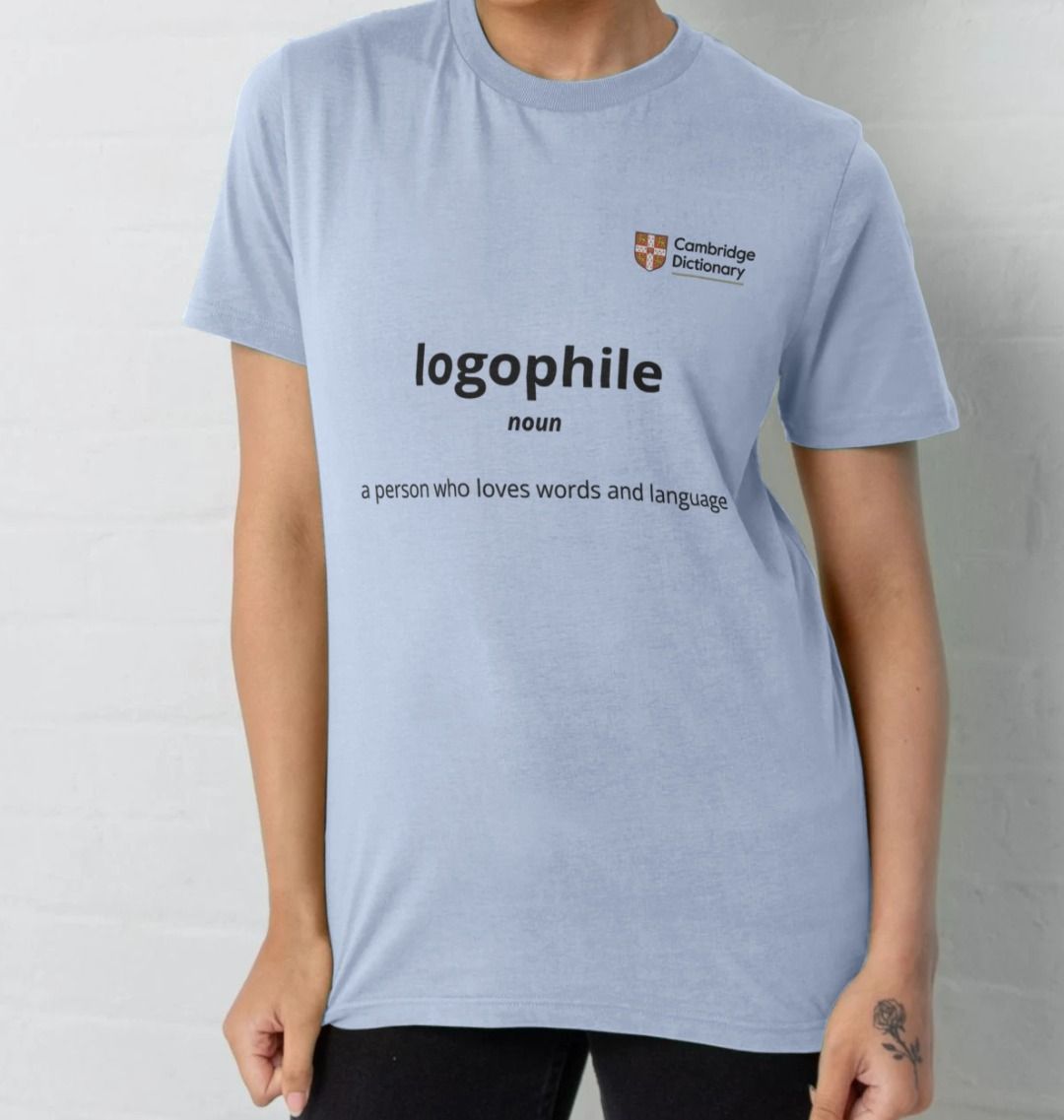 Logophile organic cotton T shirt - black writing variety