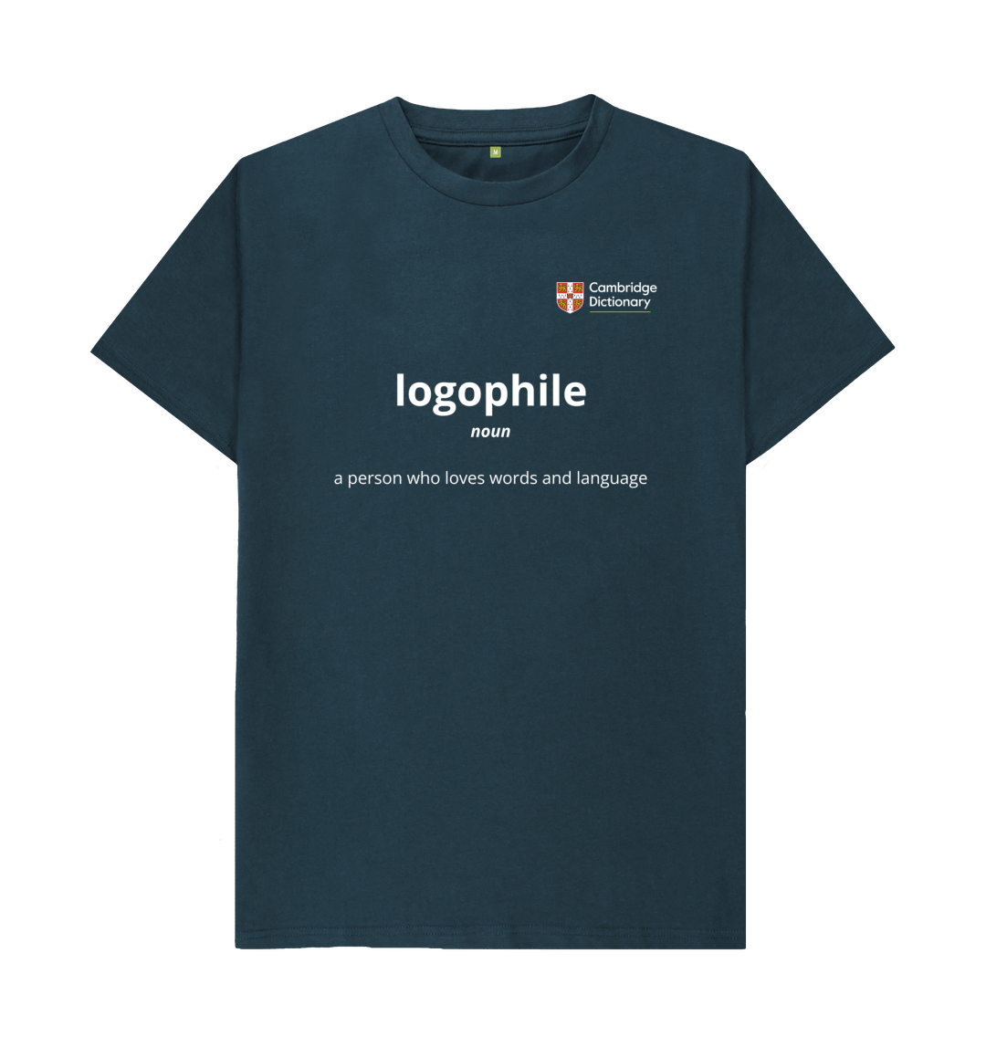 Logophile organic cotton T shirt - white writing variety