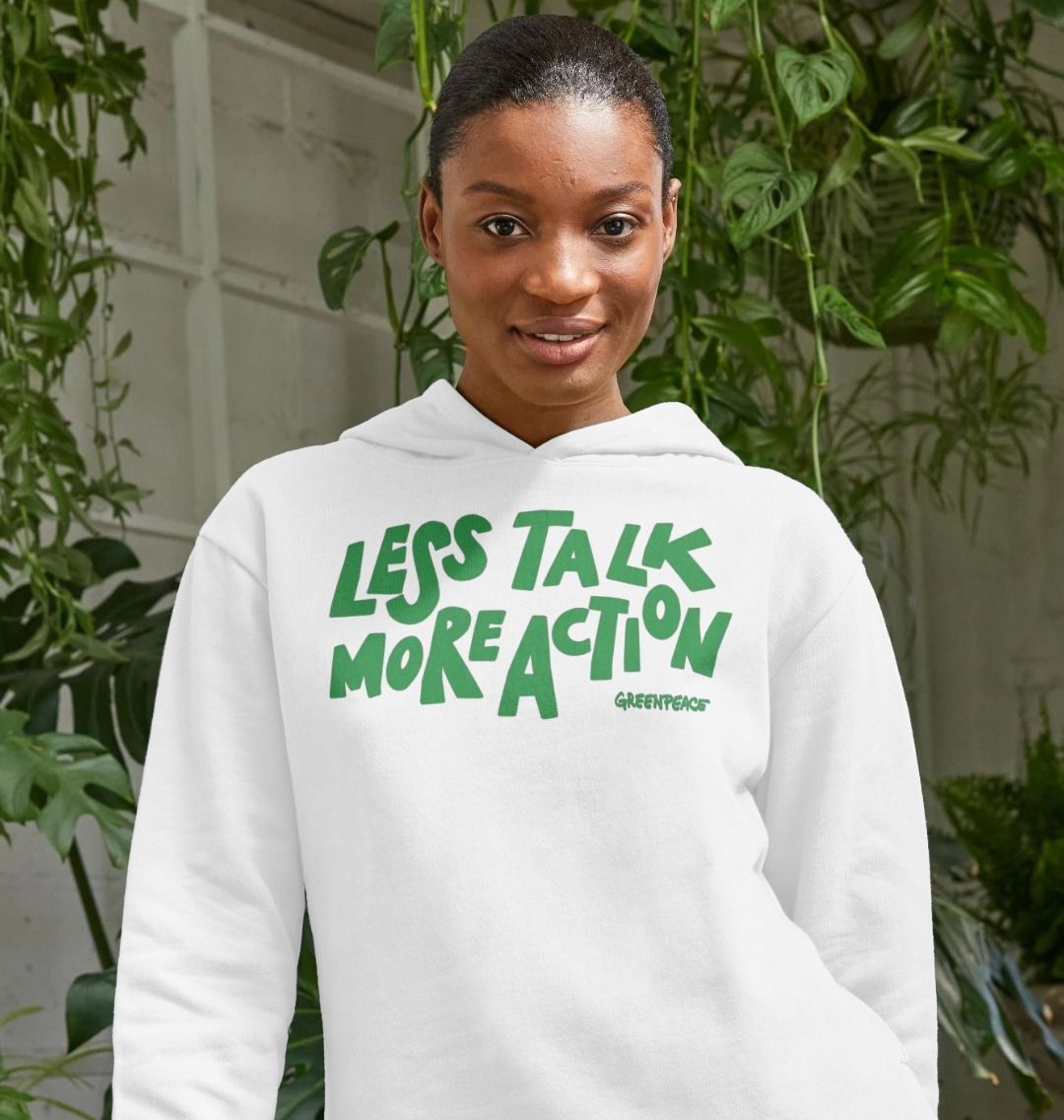 Less Talk More Action Slogan Relaxed Fit Hoodie