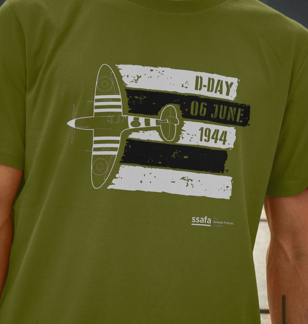 D-Day Spitfire Invasion Stripes T-Shirt (Moss Green) | SSAFA Store